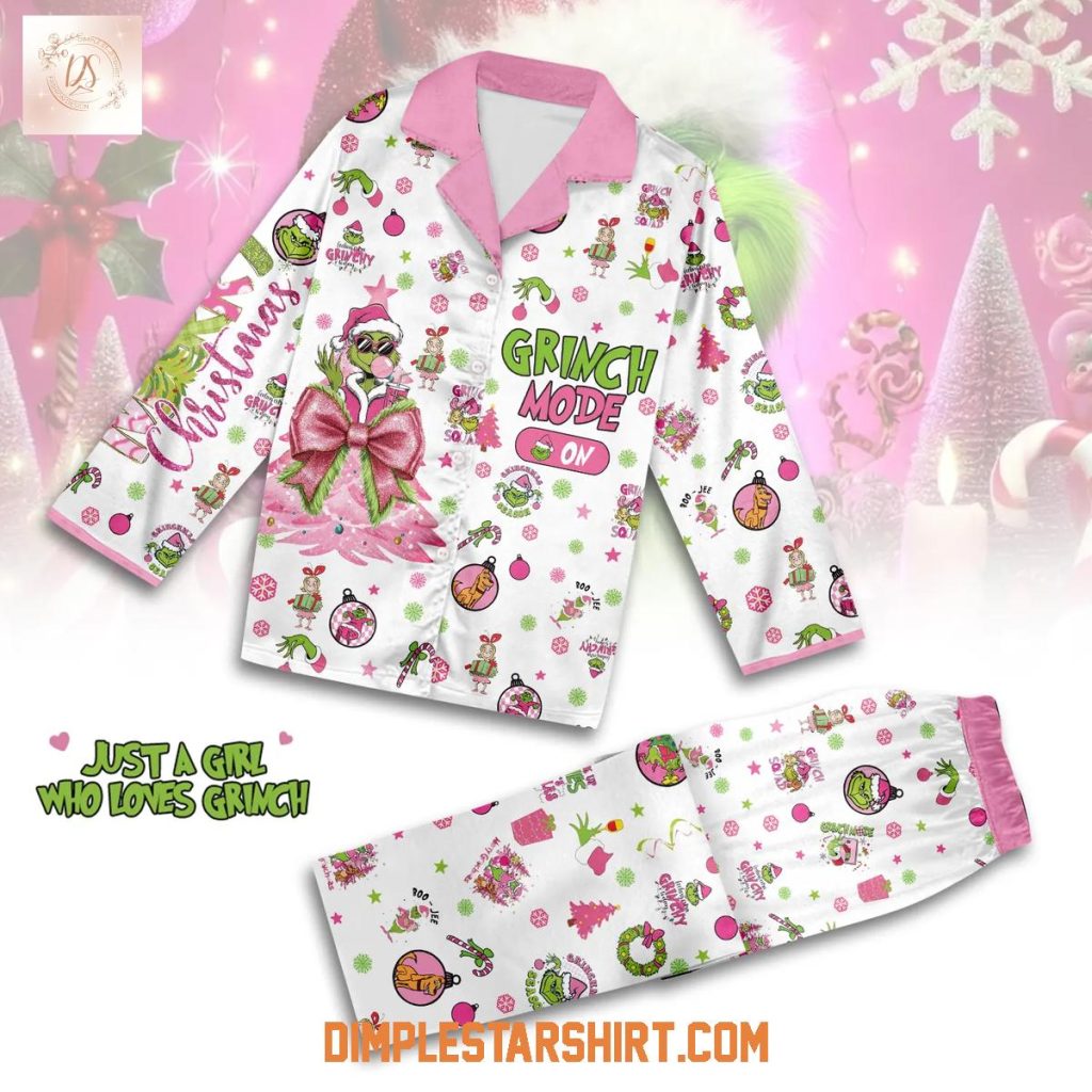 Grinch Mode On Christmas Pink Pajamas Set - Dimplestartshirt